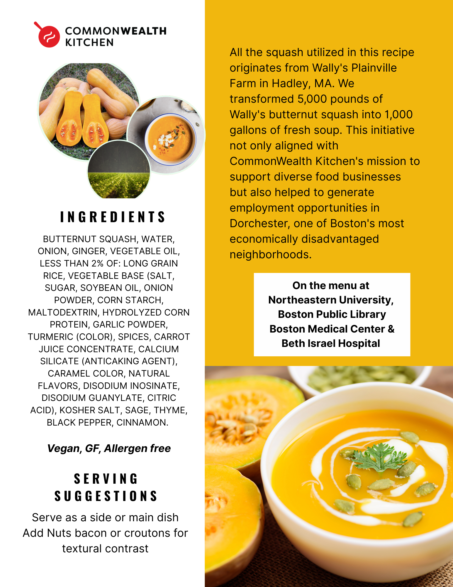 Butternut Squash Soup Sell Sheet | CommonWealth Kitchen
