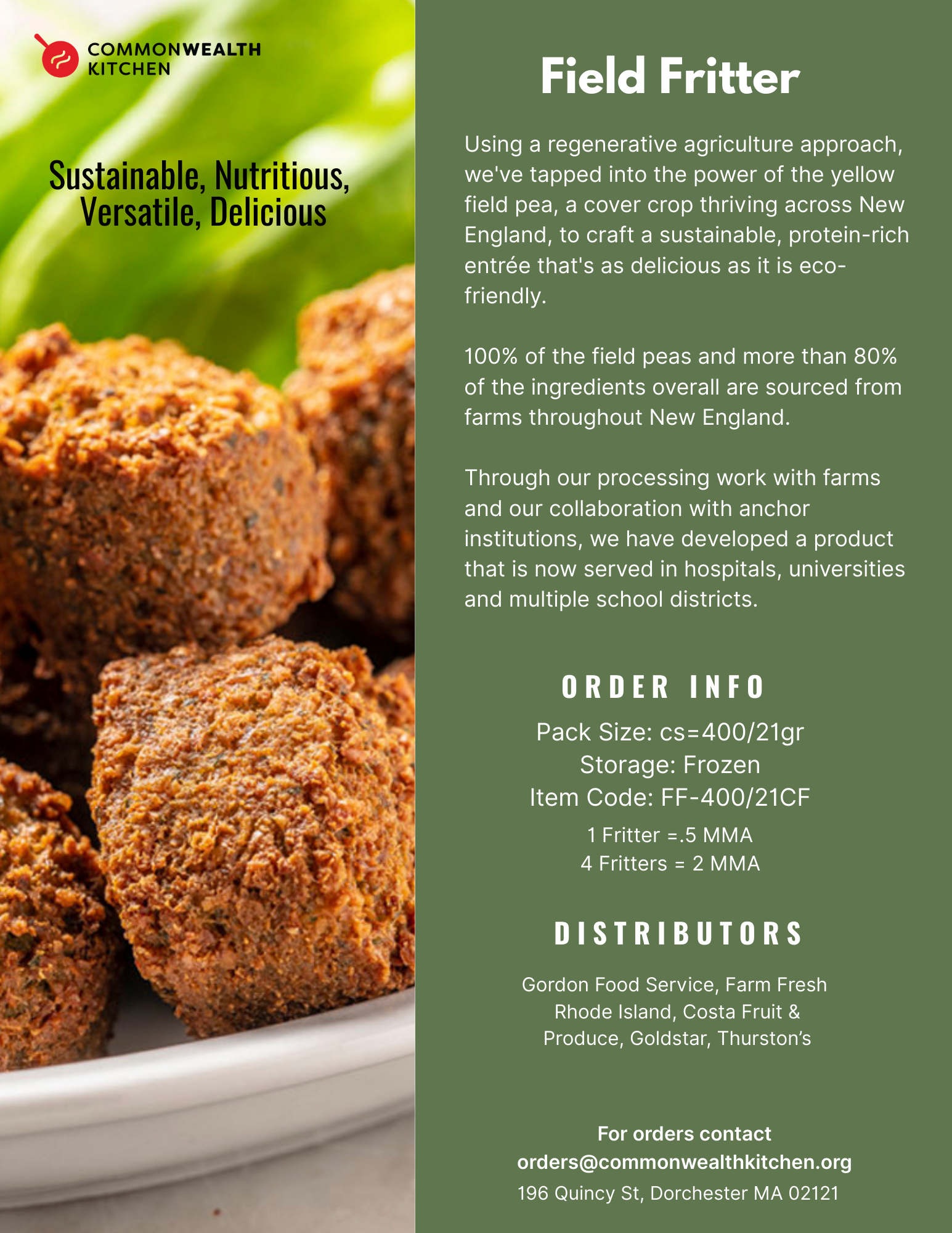 Field Fritter Sell Sheet | CommonWealth Kitchen