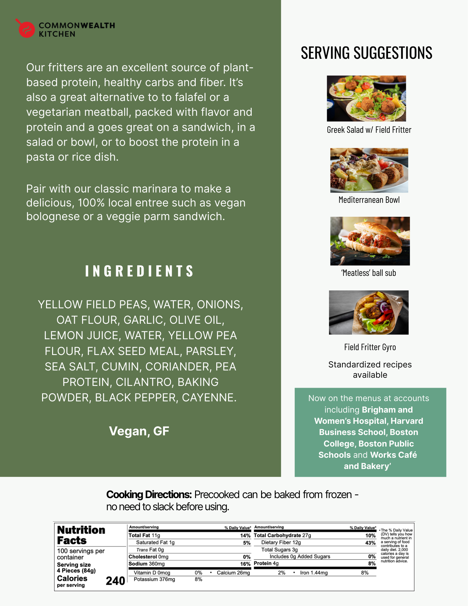 Field Fritter Sell Sheet | CommonWealth Kitchen