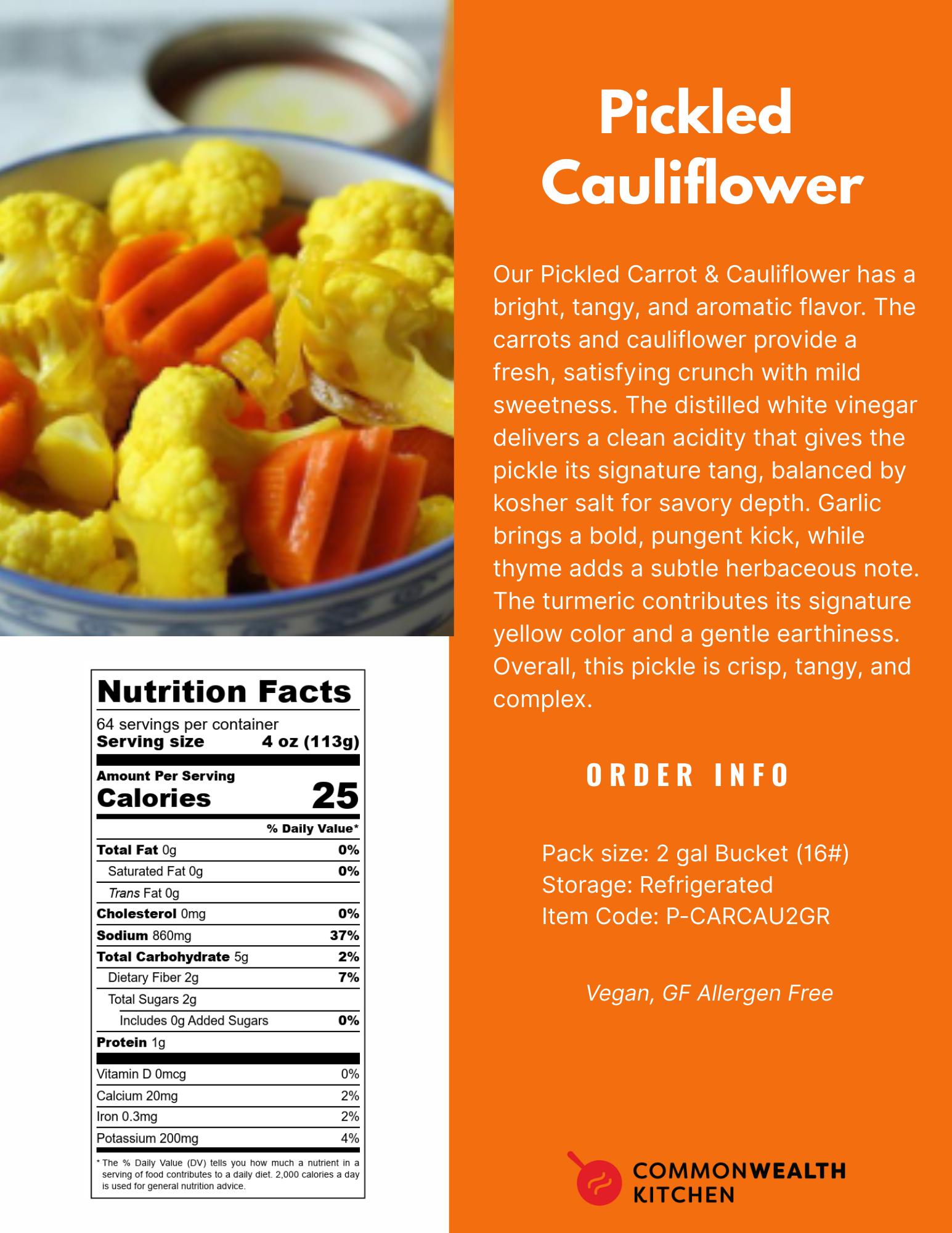 Carrot Cauliflower Sell sheet | CommonWealth Kitchen