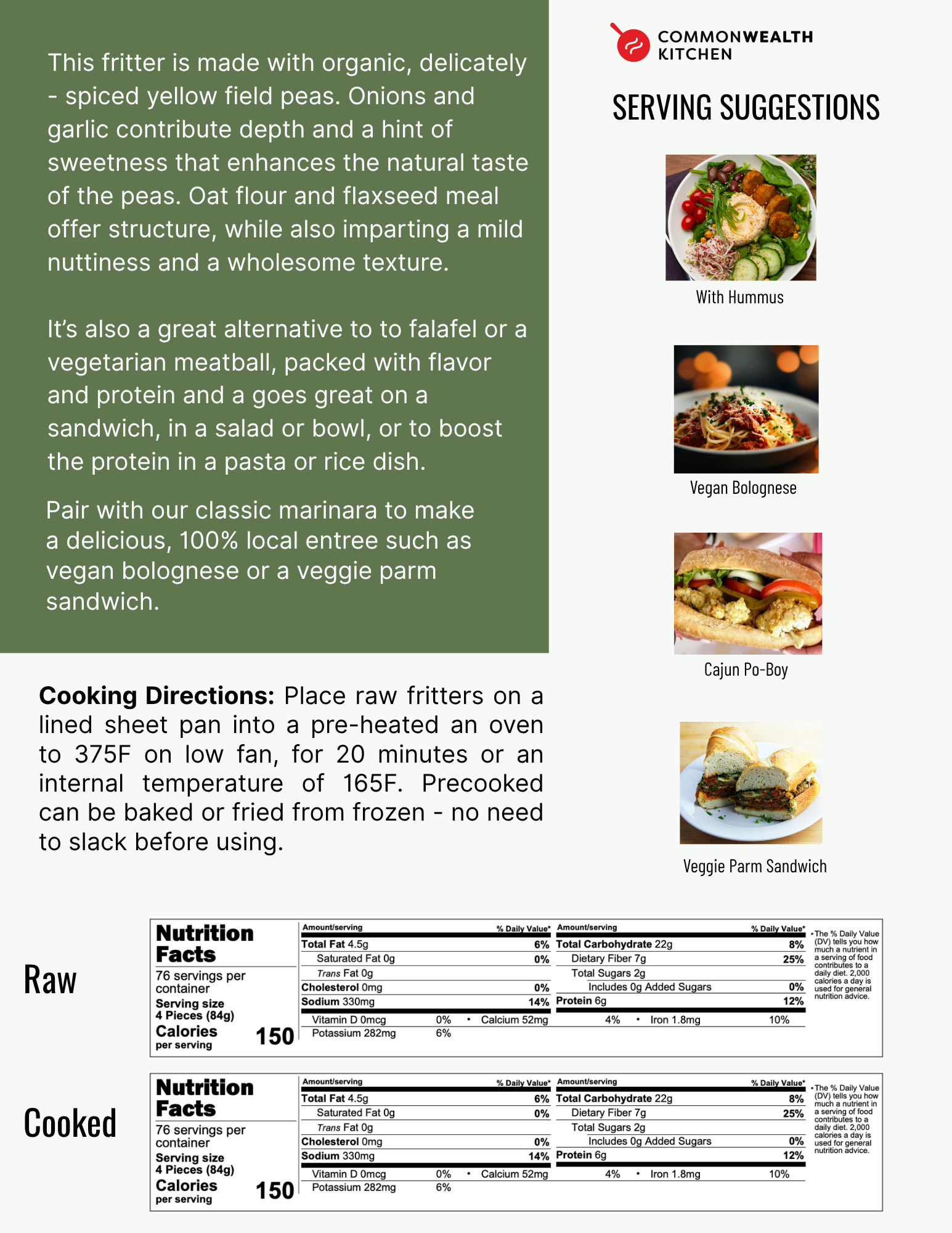 Field Fritter Sell Sheet | CommonWealth Kitchen